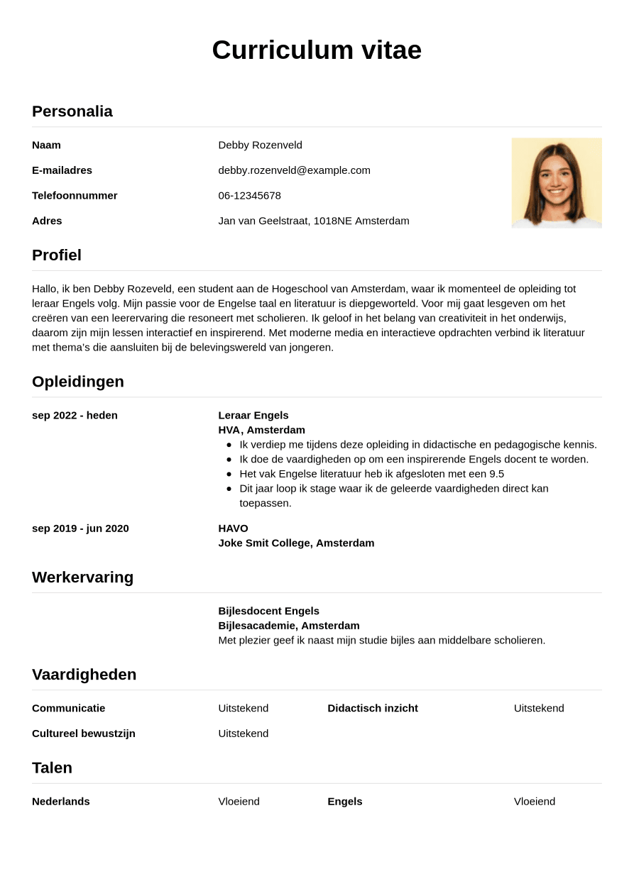 Student CV Voorbeeld - CV.nl