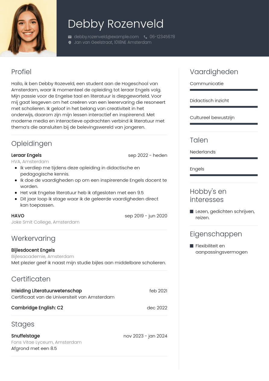 Student CV Voorbeeld - CV.nl