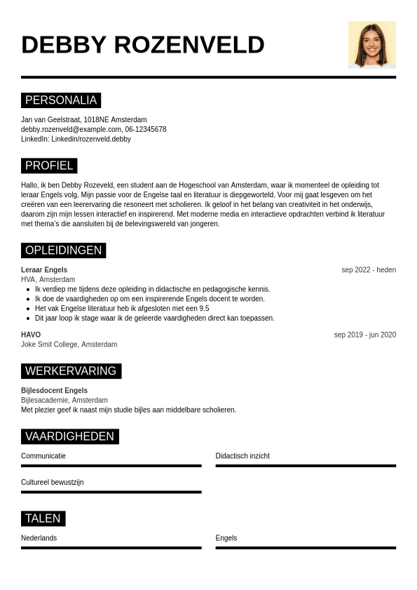 Student CV Voorbeeld - CV.nl