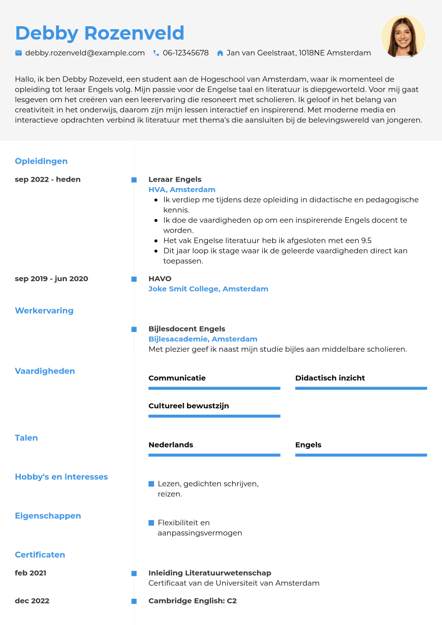 Student CV Voorbeeld - CV.nl