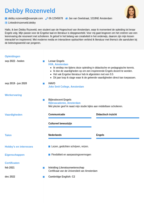 Student CV Voorbeeld - CV.nl