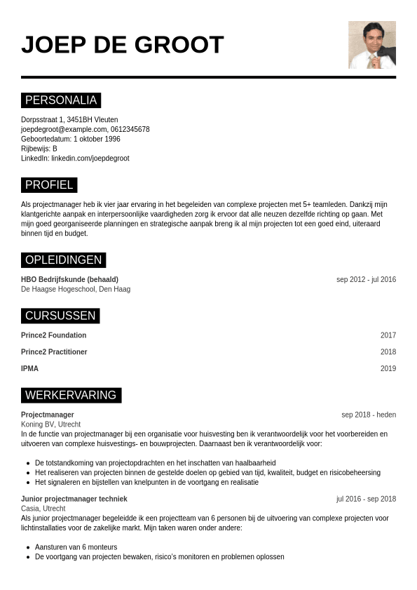 CV voorbeeld projectmanager - CV.nl