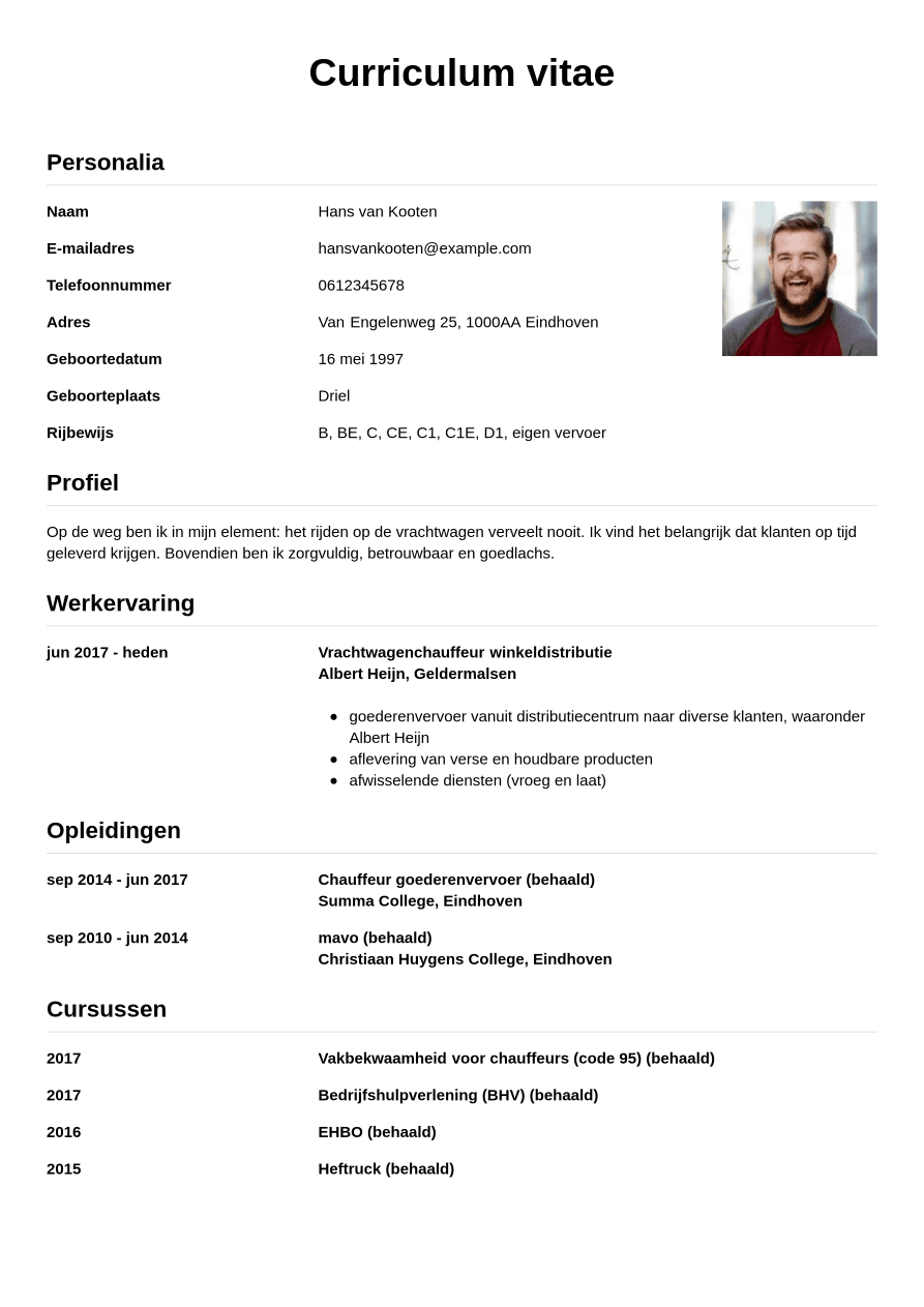 CV voorbeeld vrachtwagenchauffeur - CV.nl