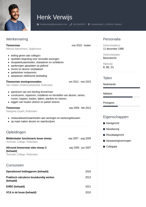 CV voorbeeld timmerman - CV.nl