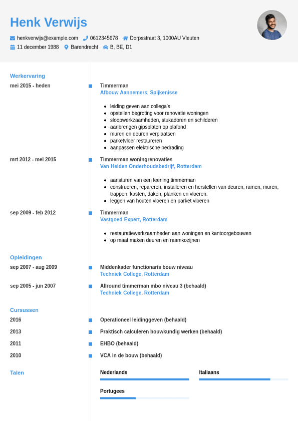 CV voorbeeld timmerman - CV.nl