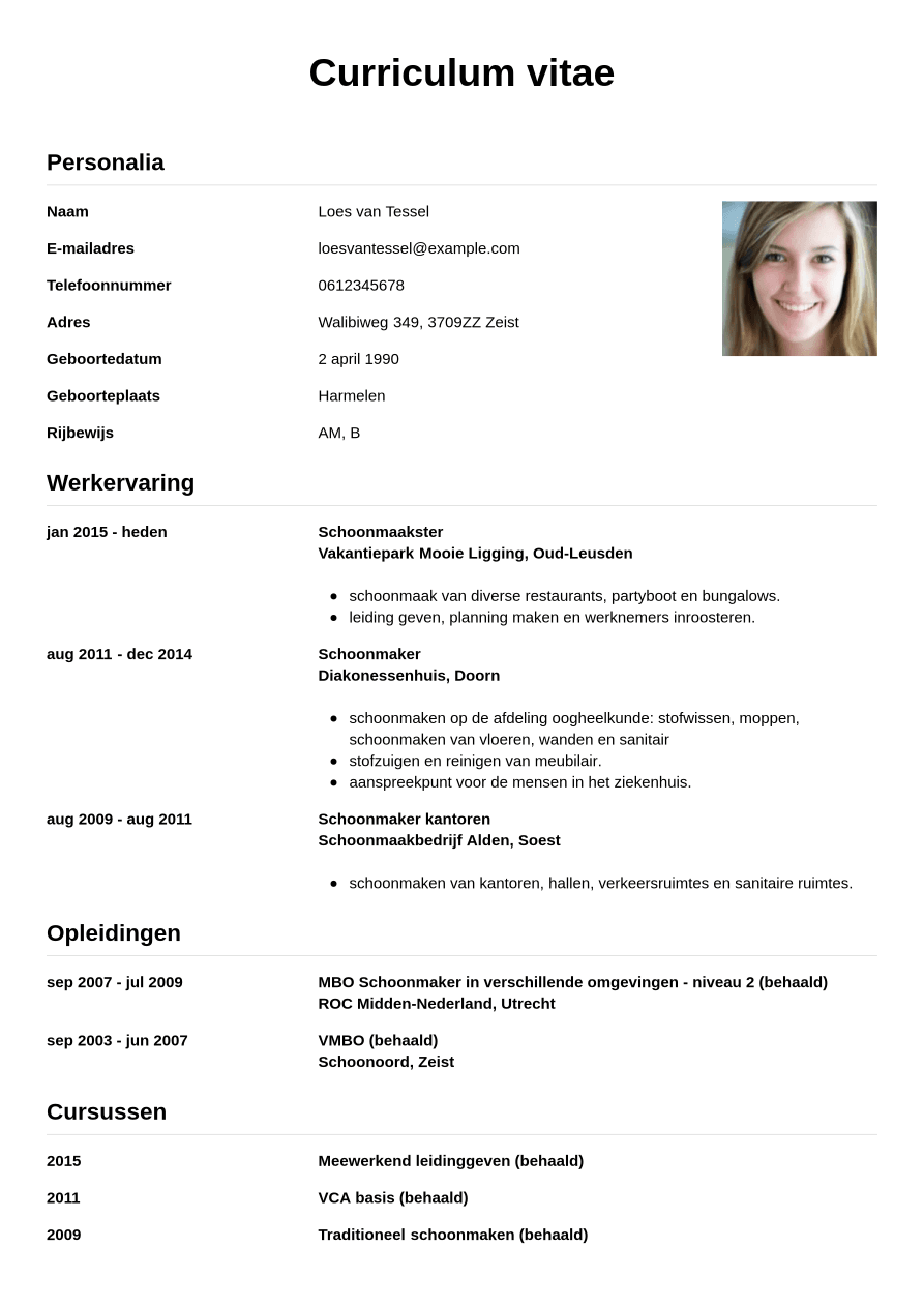 CV voorbeeld schoonmaker - CV.nl