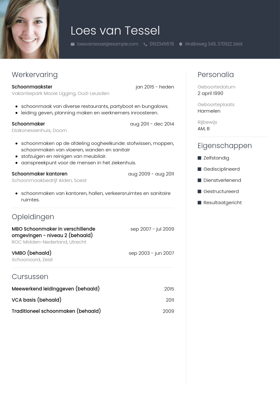 CV voorbeeld schoonmaker - CV.nl
