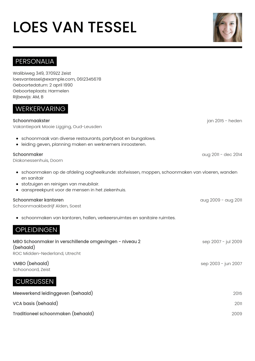 CV voorbeeld schoonmaker - CV.nl
