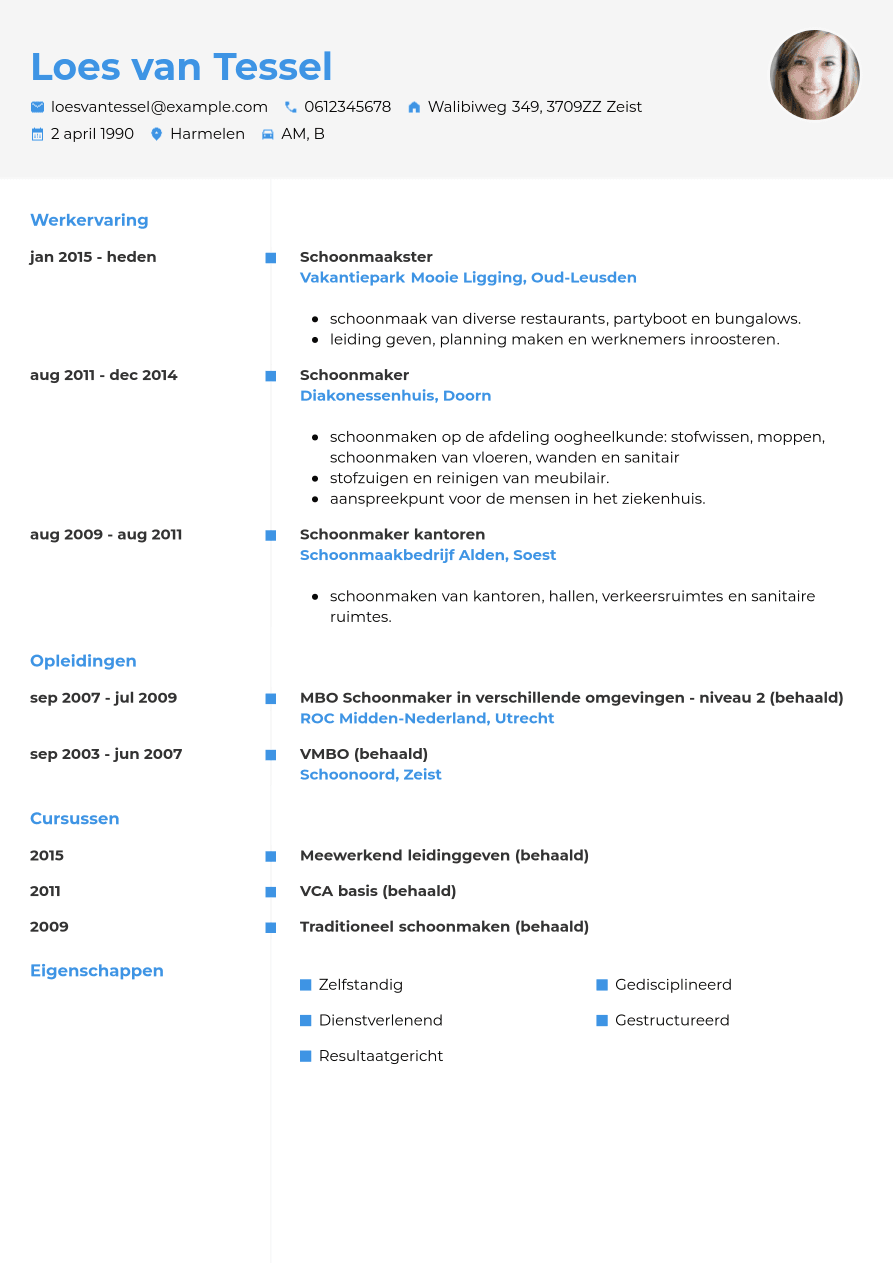 CV voorbeeld schoonmaker - CV.nl