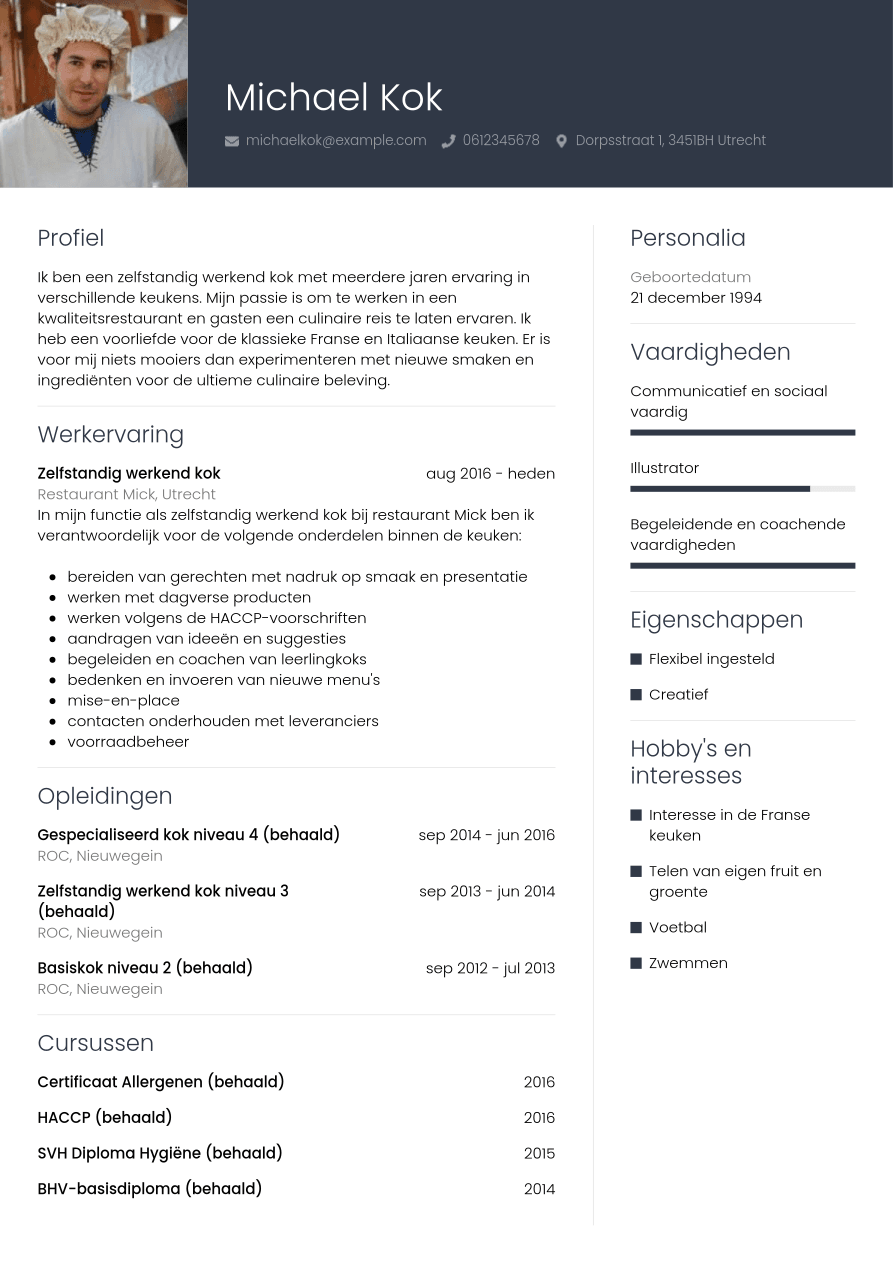 CV voorbeeld kok - CV.nl