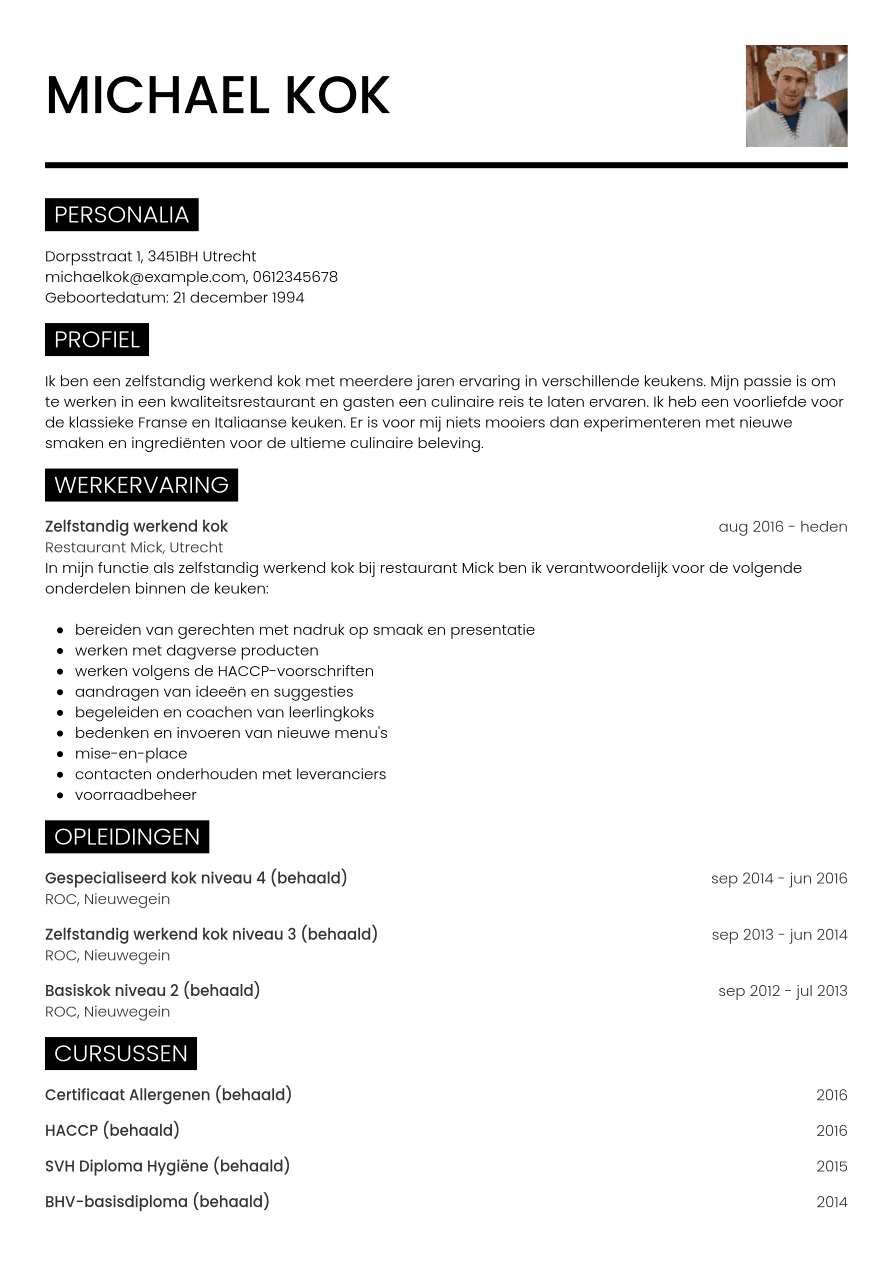 CV voorbeeld kok - CV.nl