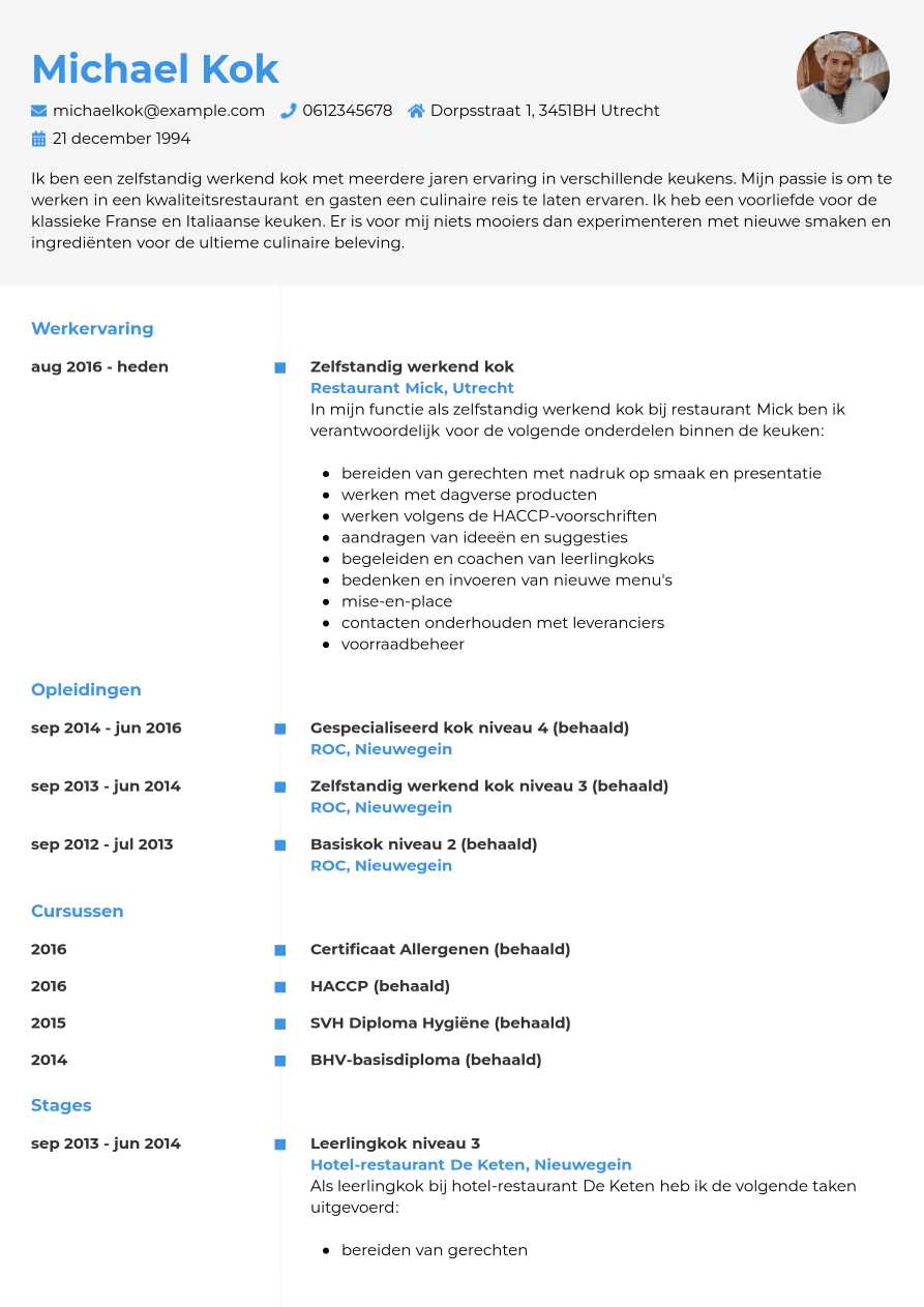 CV voorbeeld kok - CV.nl