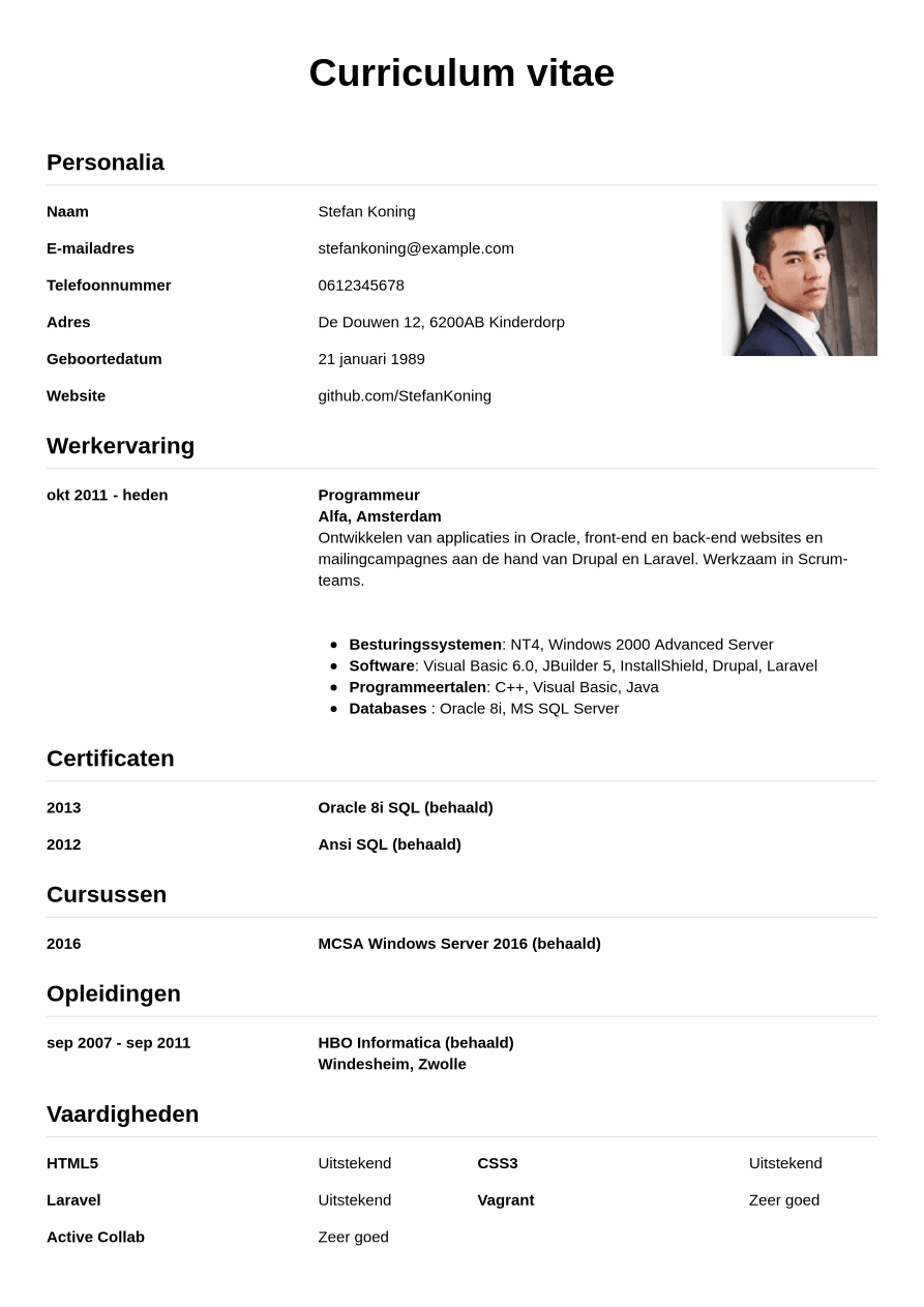 CV voorbeeld programmeur / software developer - CV.nl
