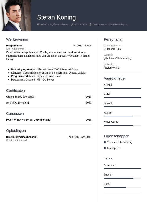 CV voorbeeld programmeur / software developer - CV.nl
