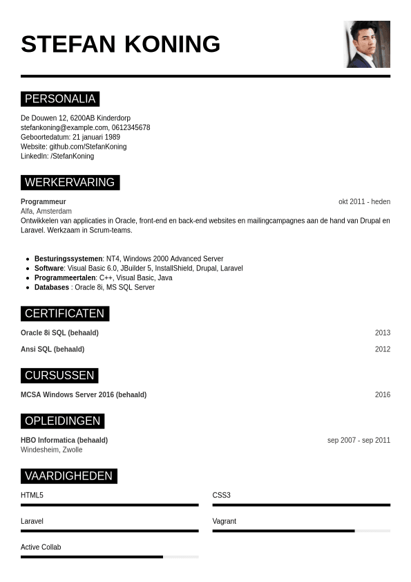 CV voorbeeld programmeur / software developer - CV.nl