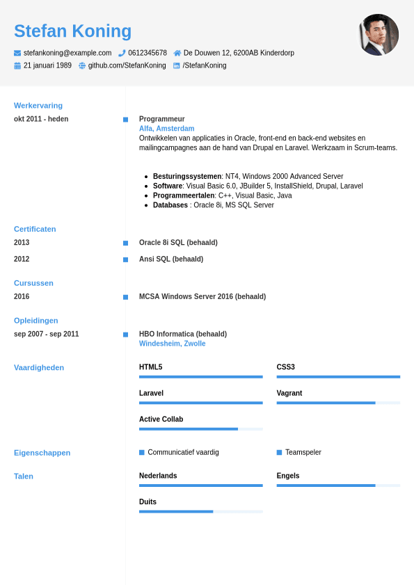 CV voorbeeld programmeur / software developer - CV.nl