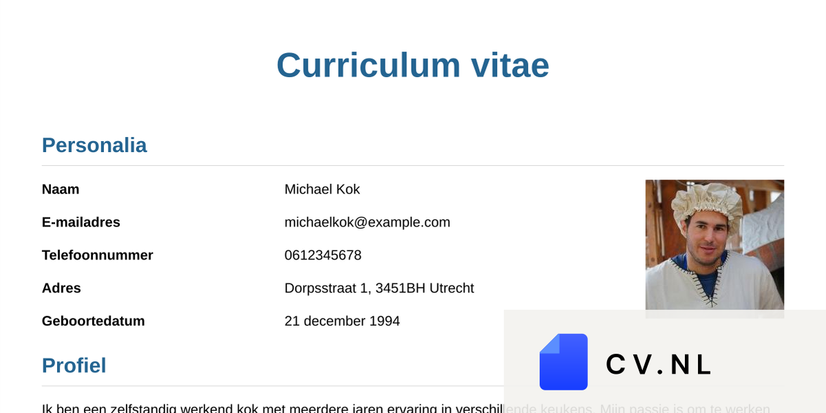 CV voorbeeld kok - CV.nl