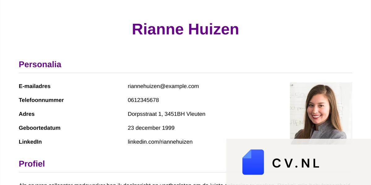 CV voorbeeld callcenter medewerker - CV.nl